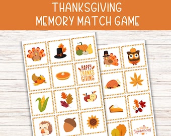 Thanksgiving Memory Game, Printable Matching Game, Fall Game for Kids ...