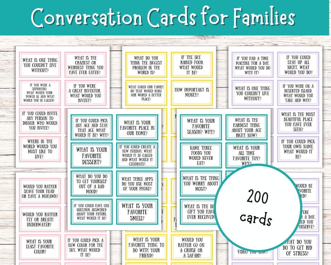 Family Conversation Starter Cards: 200 Printable Questions (PDF) - Etsy