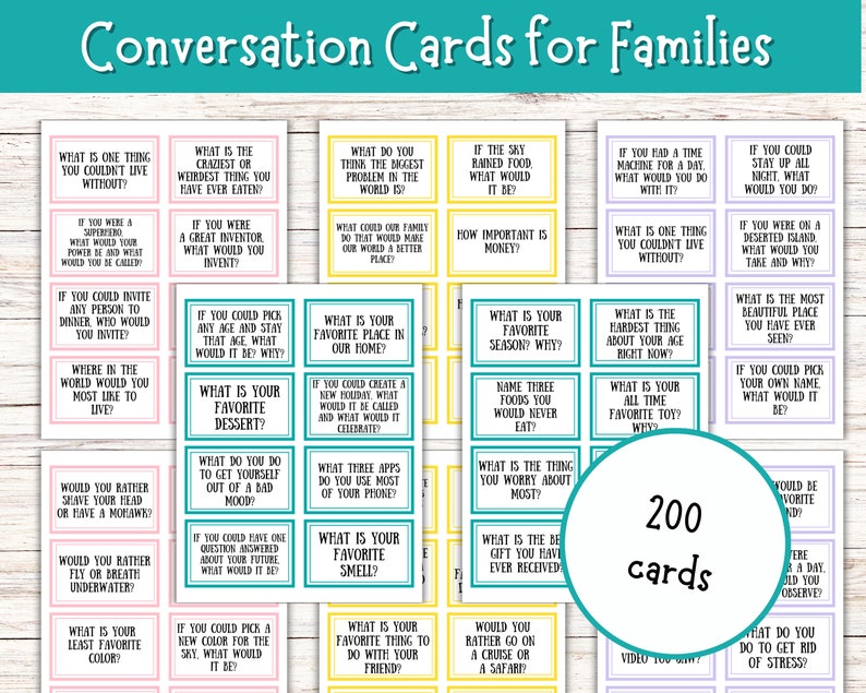 Family Conversation Starter Cards: 200 Printable Questions (PDF) - Etsy