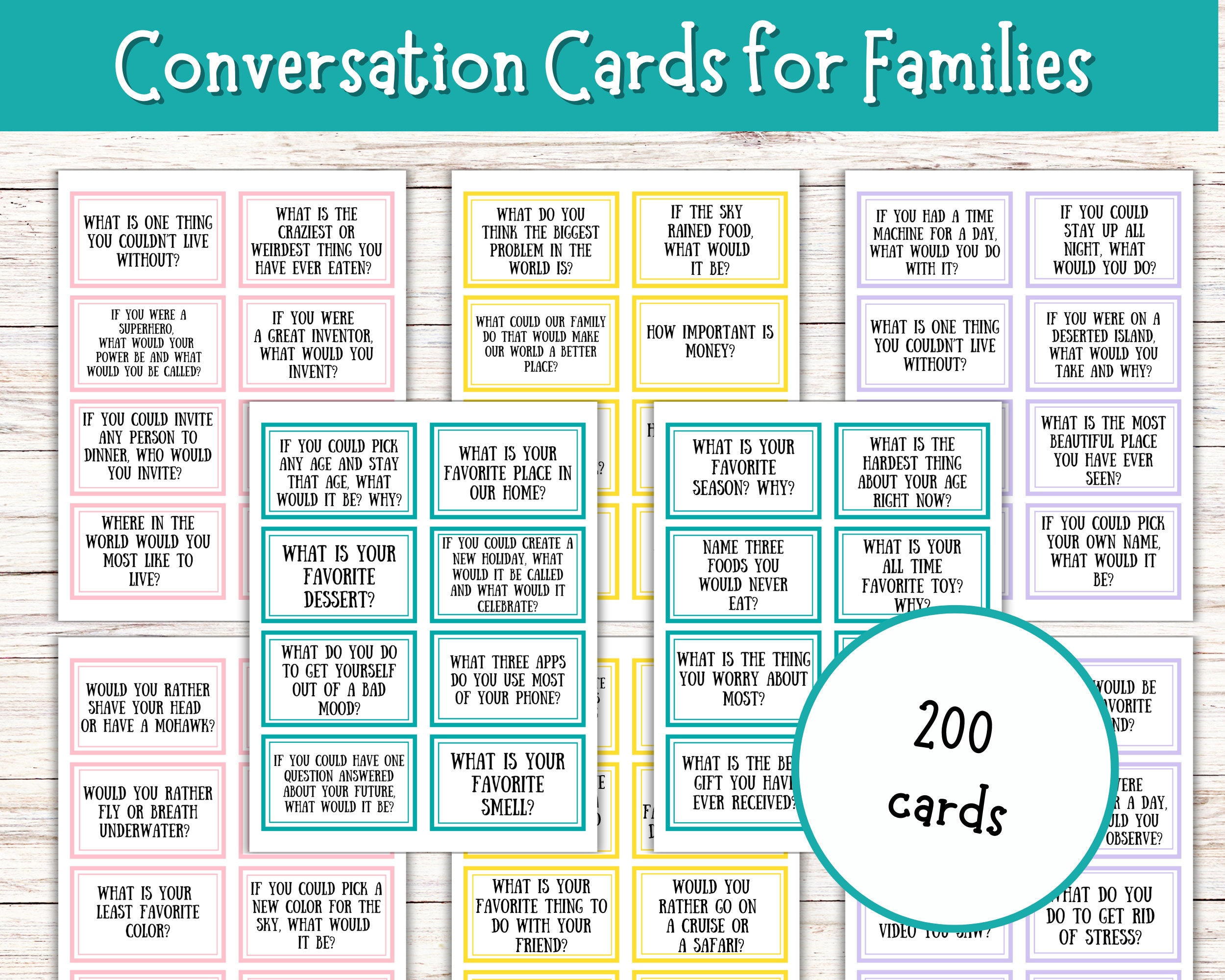Family Conversation Starter Cards: 200 Printable Questions (PDF) - Etsy