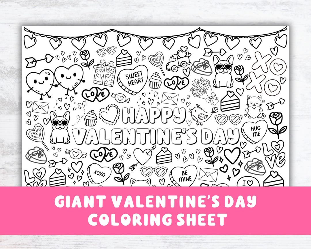 Valentine's Day Coloring Poster | Large Kids Activity (digital Download ...