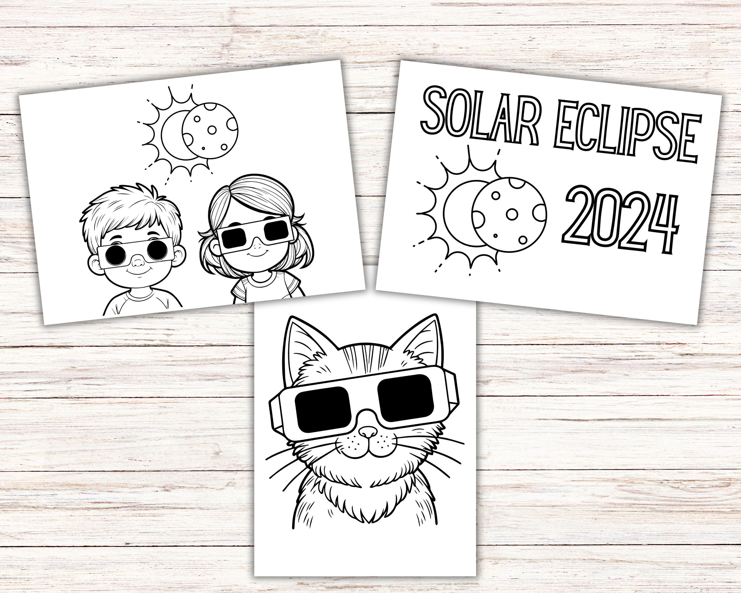Solar Eclipse Coloring Pages 2024 for Kids, 8x10 and 5x7 Printable Set ...