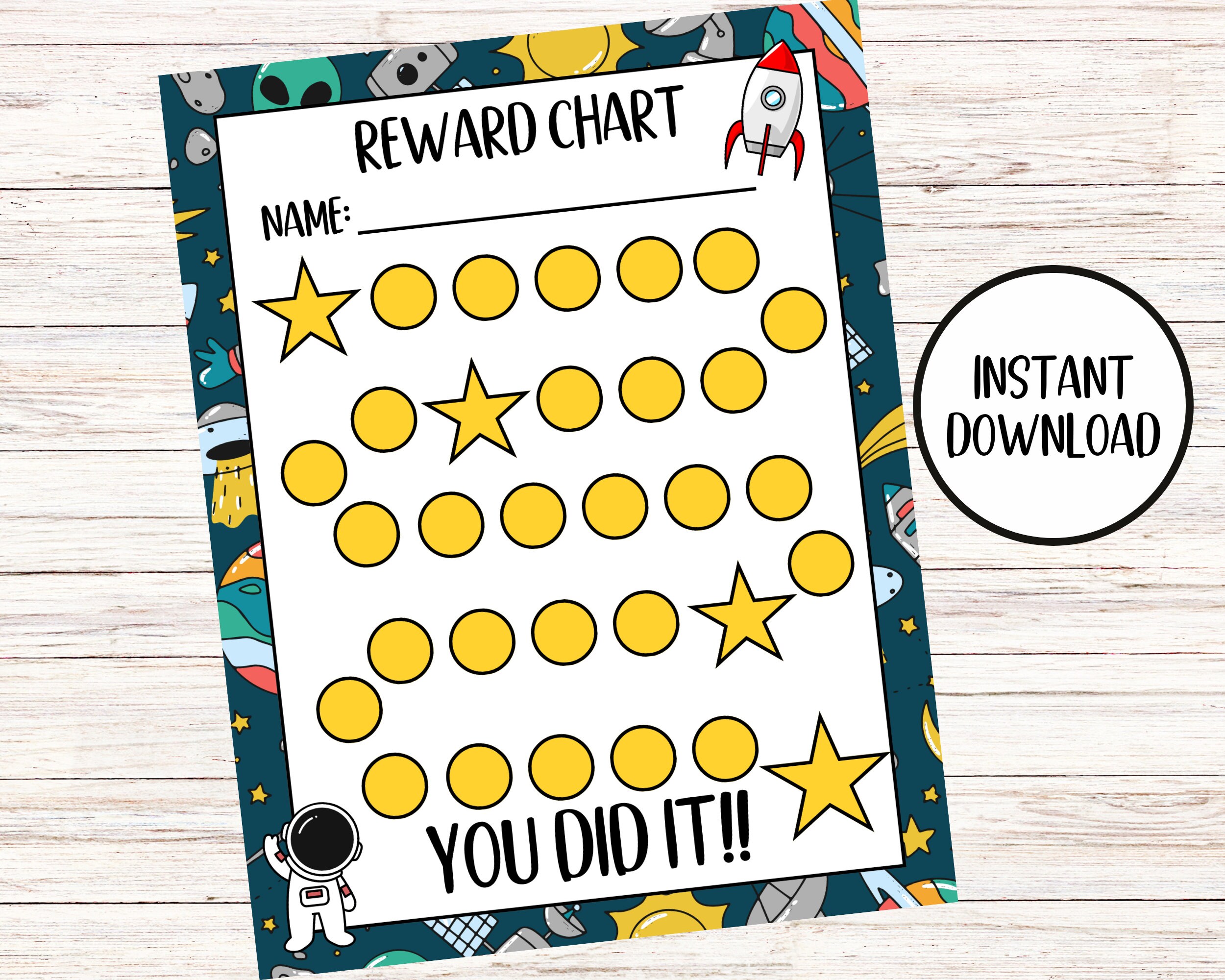 Space Adventure Reward Chart Printable Galaxy Sticker Chart Kids ...