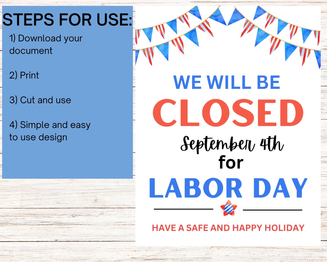 Closed for Labor Day Printable Sign Closed Sign Instant Download - Etsy