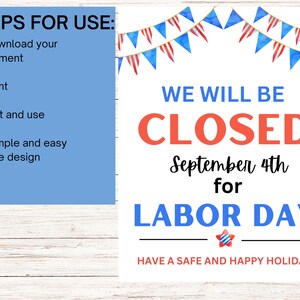 Closed for Labor Day Printable Sign Closed Sign Instant - Etsy