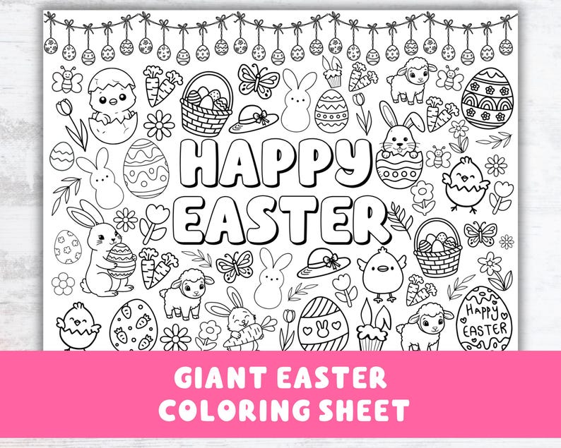 Happy Easter Coloring Poster, Giant Spring Activity Sheet (digital ...