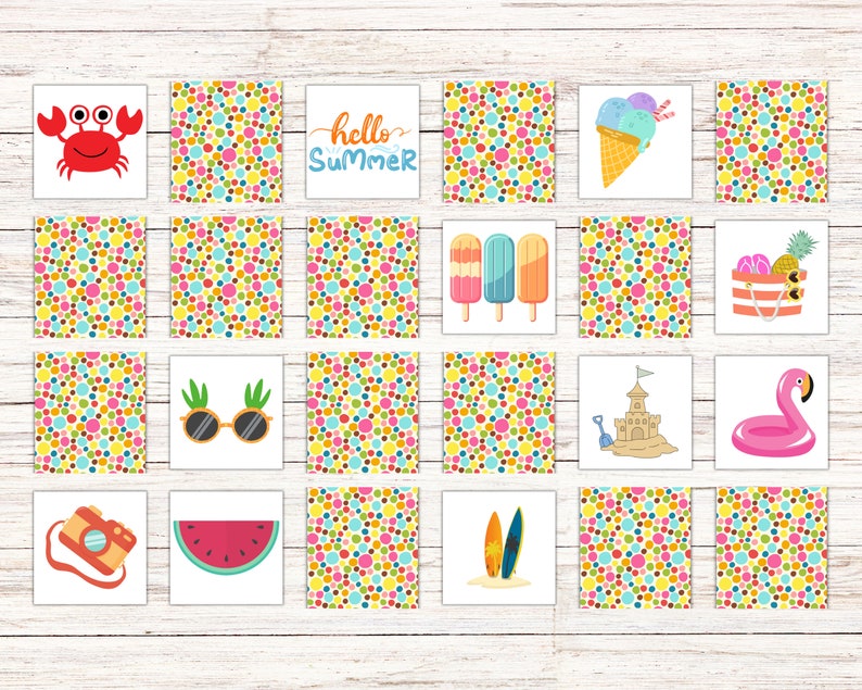 Summer Printable Memory Game, Summer Matching Card Game Toddlers, Prek ...