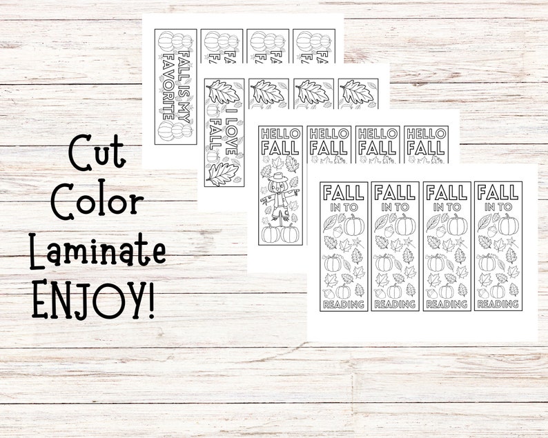 Printable Fall Color Your Own Bookmarks - Set of 4,instant Digital ...