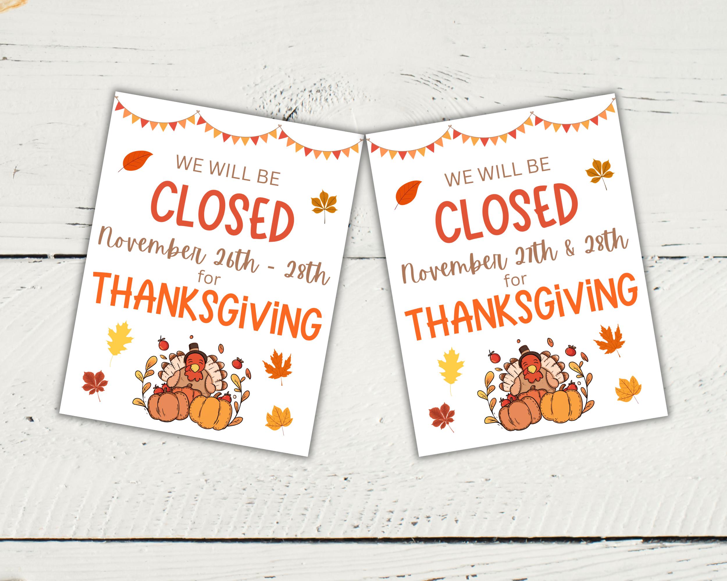 Closed for Thanksgiving Sign | Printable PDF & JPG | Fall Décor ...