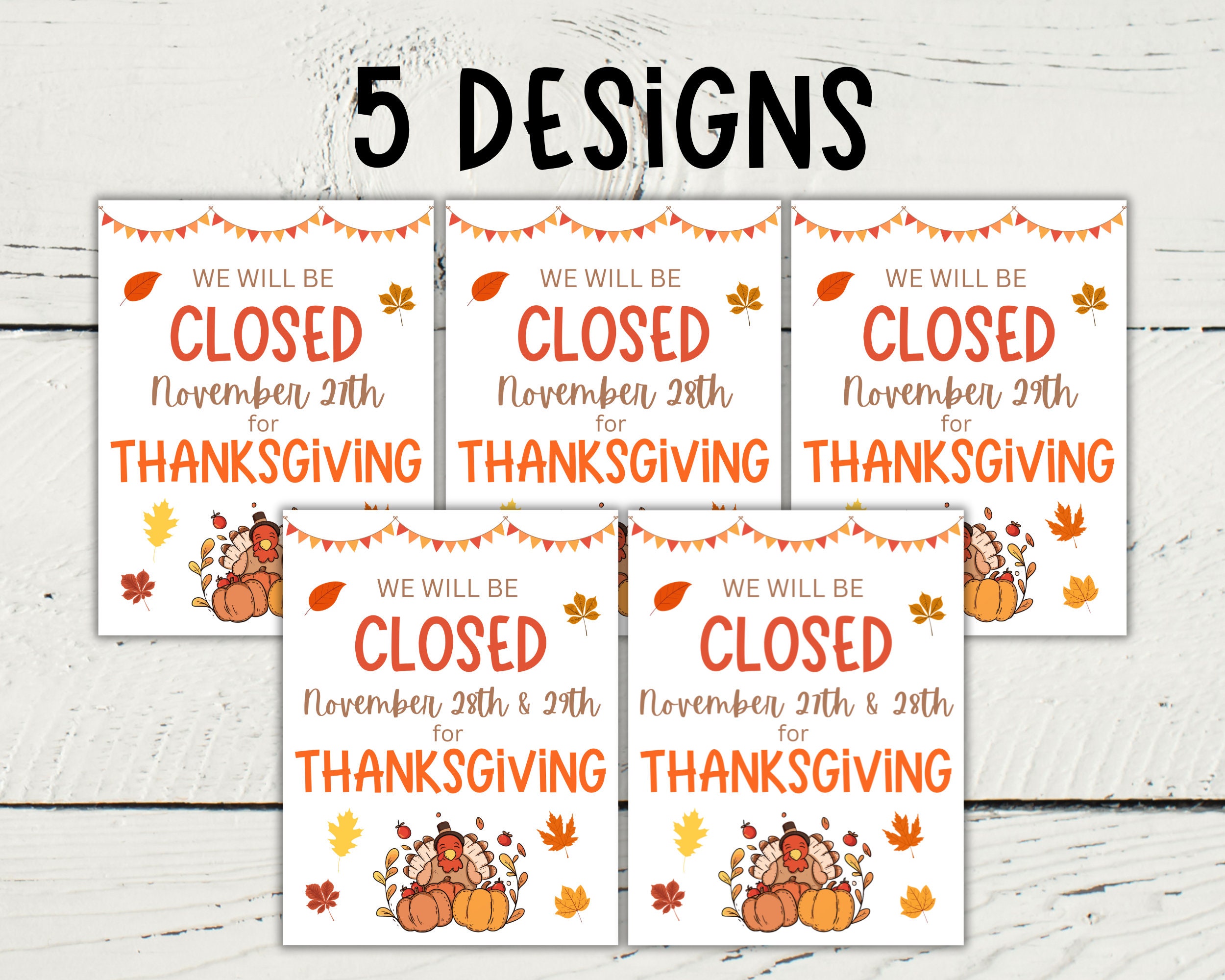 Closed for Thanksgiving Sign | Printable PDF & JPG | Fall Décor ...