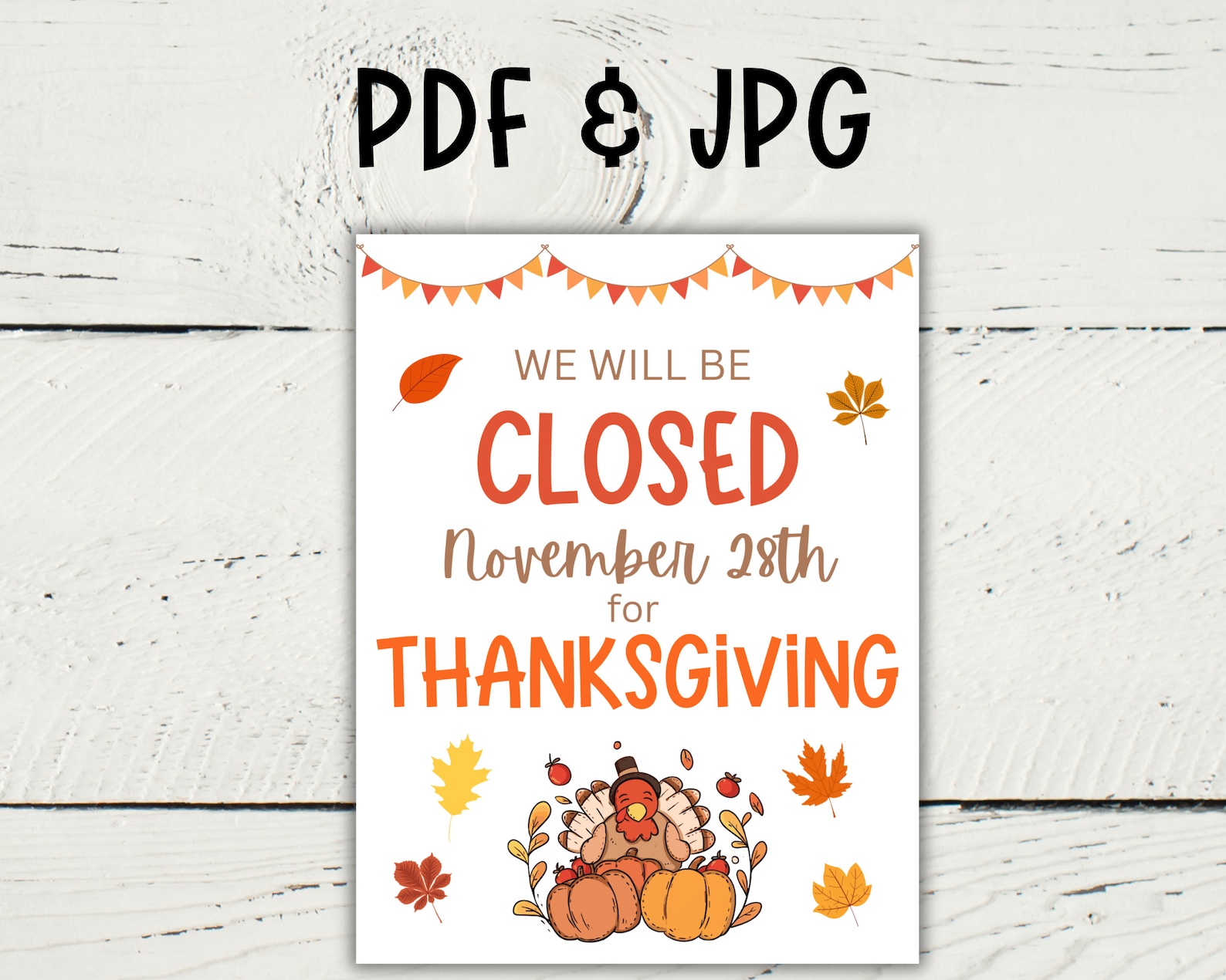 Closed for Thanksgiving Sign | Printable PDF & JPG | Fall Décor ...