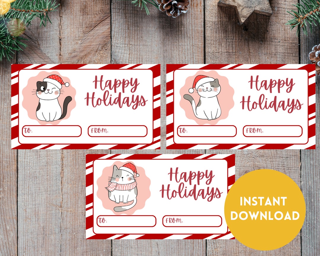 Cat Happy Holiday Printable Gift Tag Bundle - Festive Feline Holiday ...