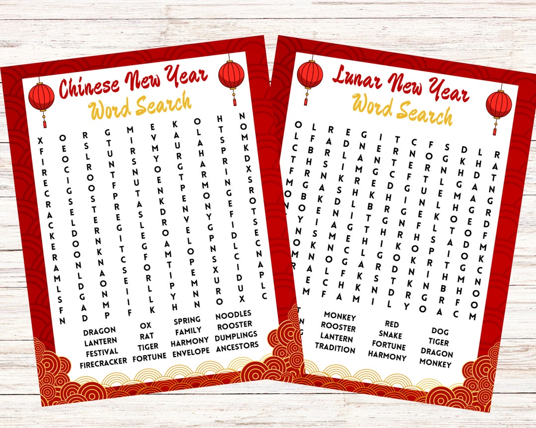Chinese New Year Word Search, Chinese Zodiac Word Search, Lunar New ...