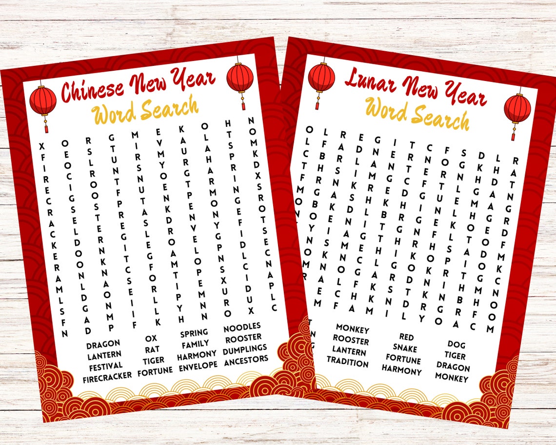 Chinese New Year Word Search, Chinese Zodiac Word Search, Lunar New ...