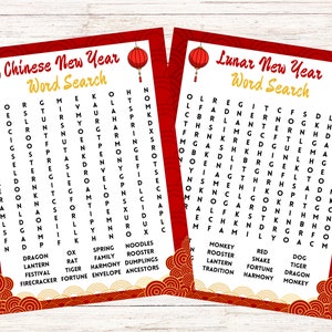 Chinese New Year Word Search, Chinese Zodiac Word Search, Lunar New ...