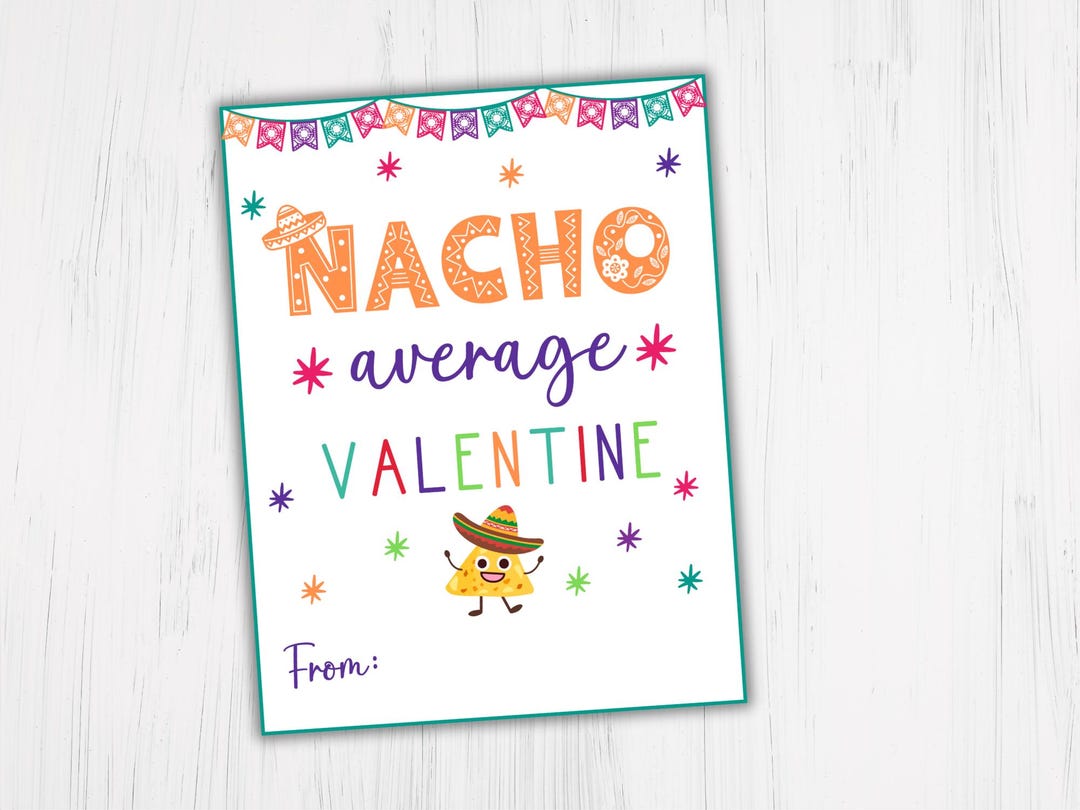 Taco Valentine Cards for Kids | Nacho Average, Editable (instant ...