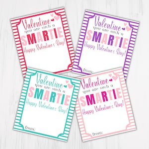 Smartie Valentines Day Printable Tag Bundle, School Valentines Cards ...