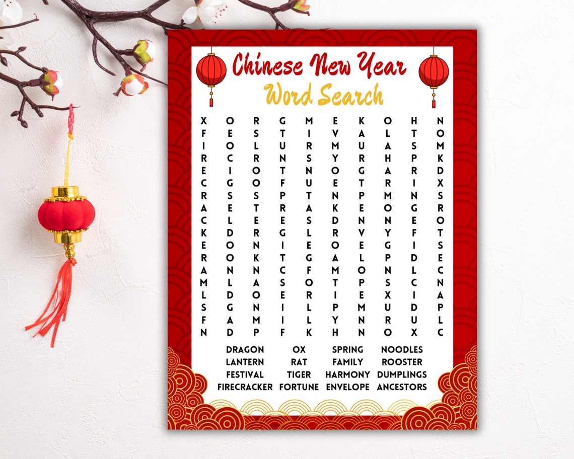 Chinese New Year Word Search, Chinese Zodiac Word Search, Lunar New ...