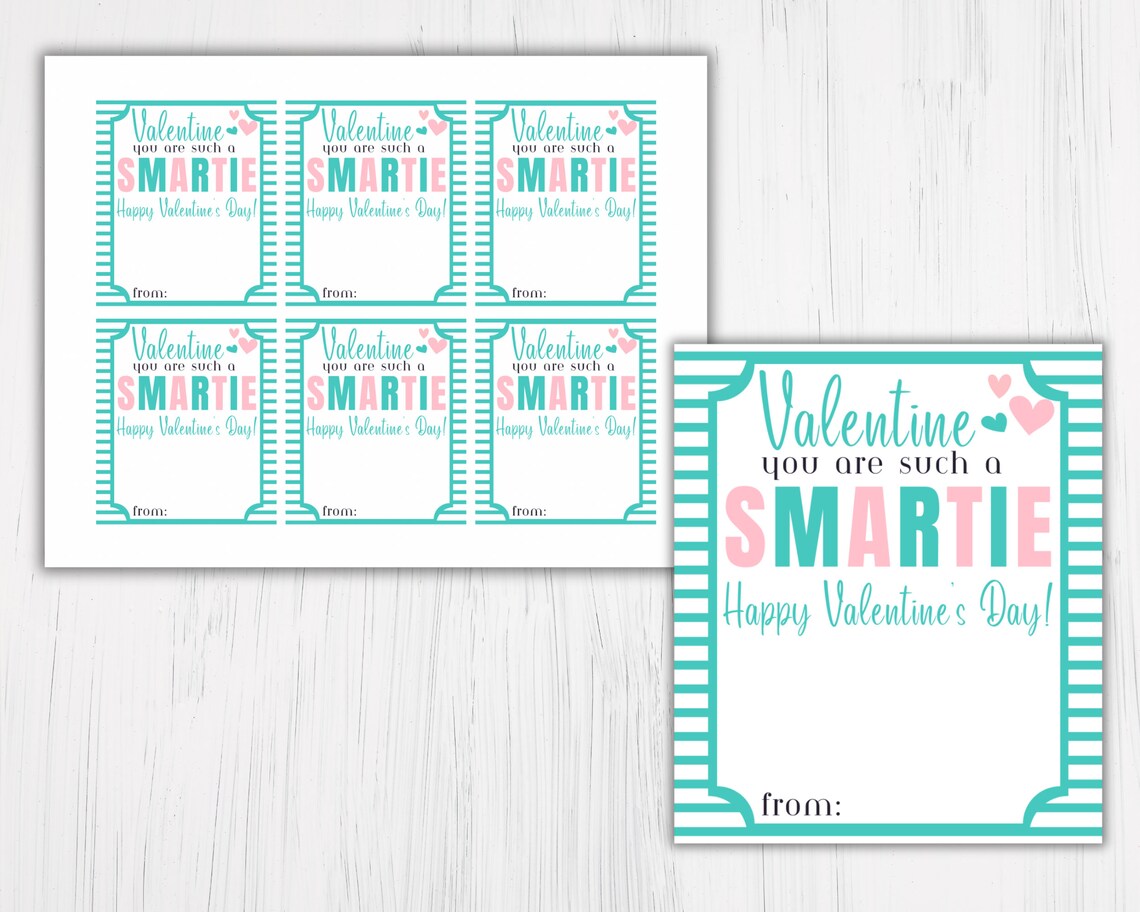 Smartie Valentines Day Printable Tag Bundle, School Valentines Cards ...