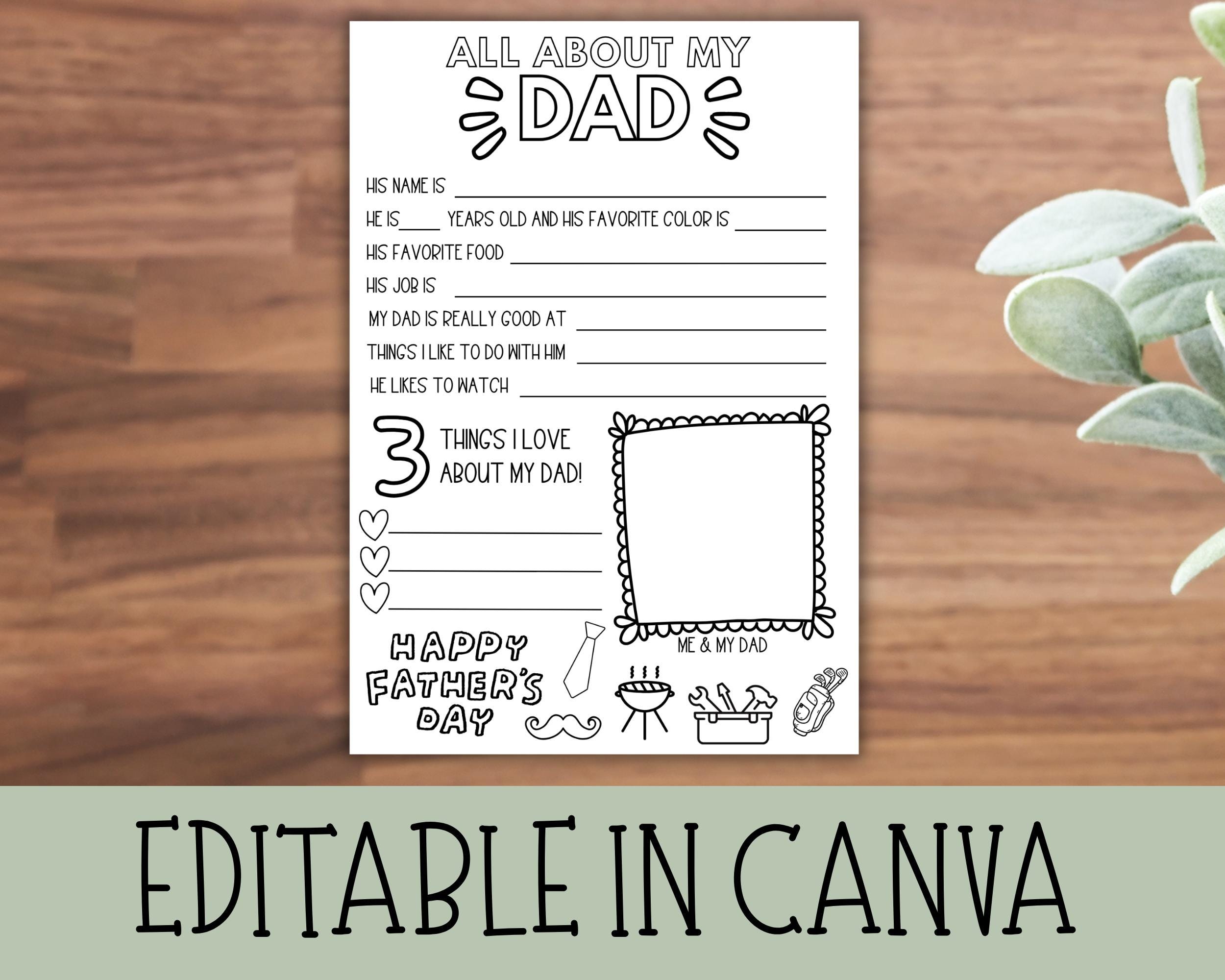 All About Father's Day Printable Questionnaire: Kids Interview Gift ...