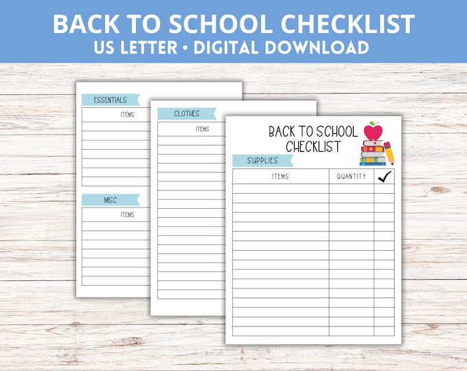 Kids Back to School Checklist Printable, Back to School Planner ...