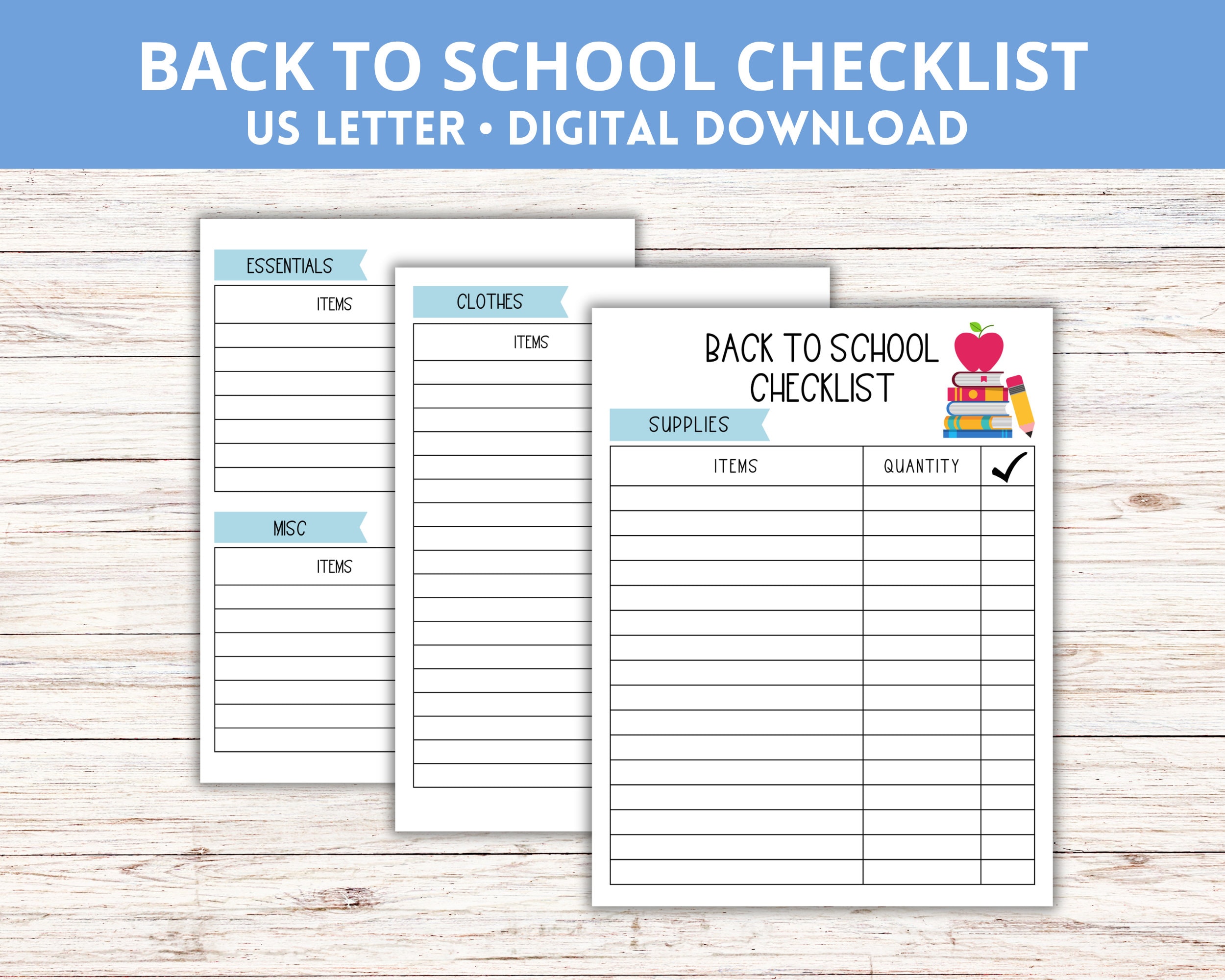 Back to School Printable Checklist, INSTANT DOWNLOAD, School Supply ...