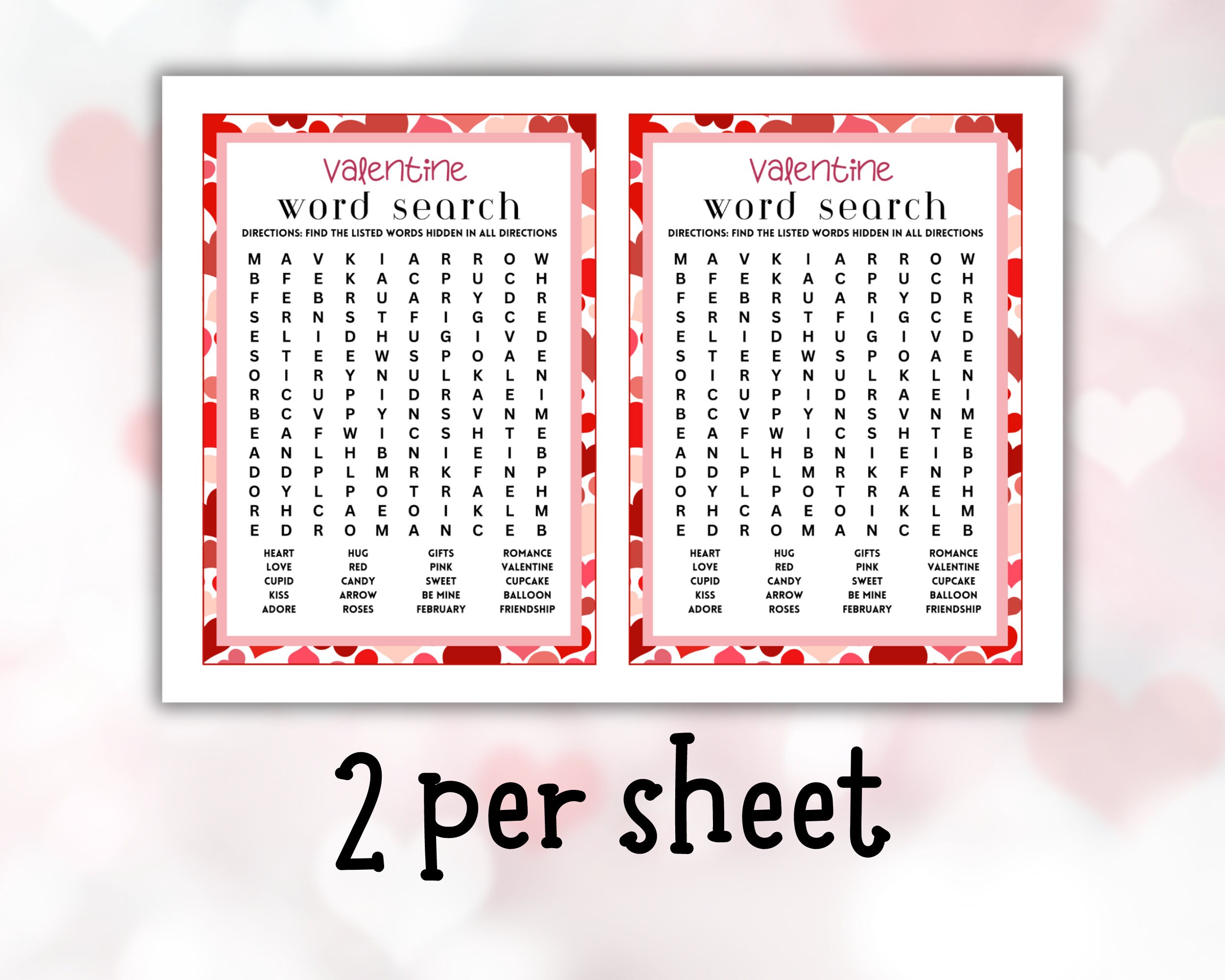 Valentine Word Search Printable, 5x7, 8x10, Fun Brain Activity, Love ...