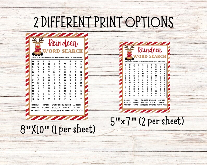 Reindeer Word Search Puzzle: Holiday Kids Activity (digital Download ...
