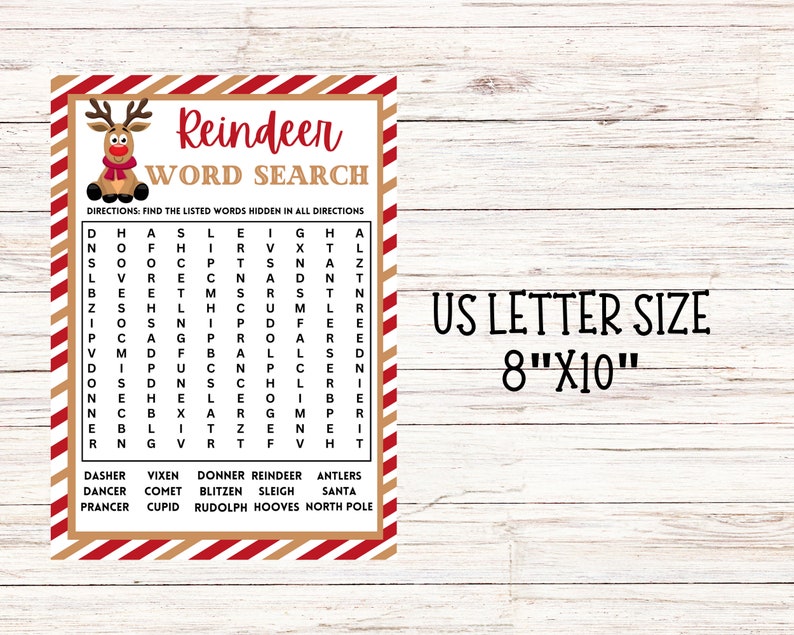 Reindeer Word Search Puzzle: Holiday Kids Activity (digital Download ...
