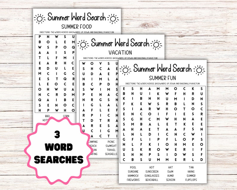Printable Summer Word Search Bundle, Summer Activity, Summer Themes ...