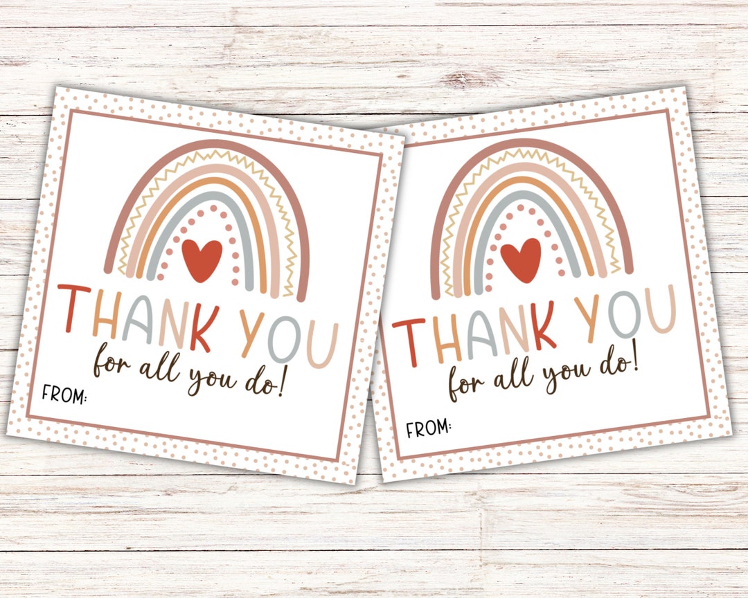 Boho Rainbow Thank You Gift Tags: Teacher Appreciation (digital ...