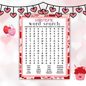 Valentine Word Search Printable, 5x7, 8x10, Fun Brain Activity, Love ...
