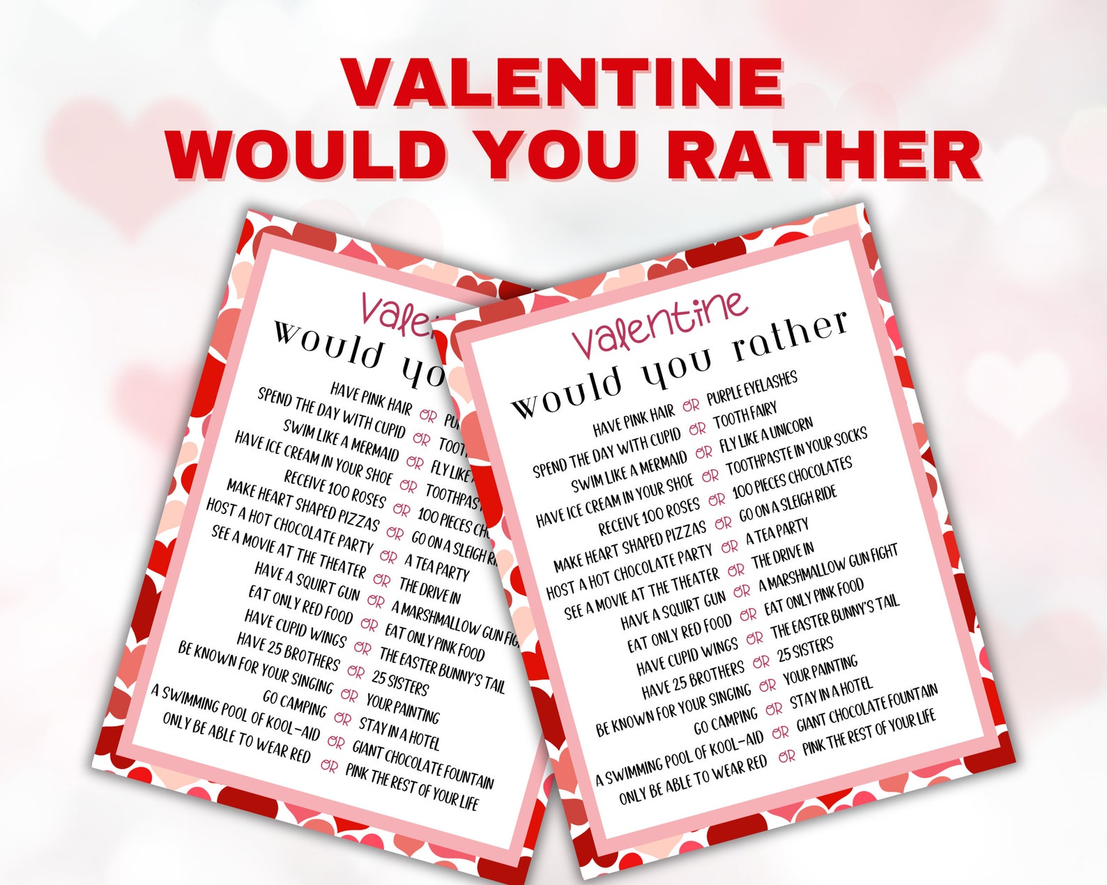 Valentine 'would You Rather' Game: Kids Activity (digital Download) - Etsy