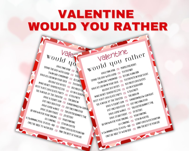Valentine Would You Rather Game, Valentines Game for Kids, Valentine's ...