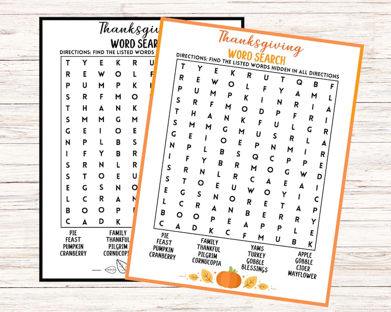 Thanksgiving Word Search Game - Printable Classroom Activity - 5x7 and ...