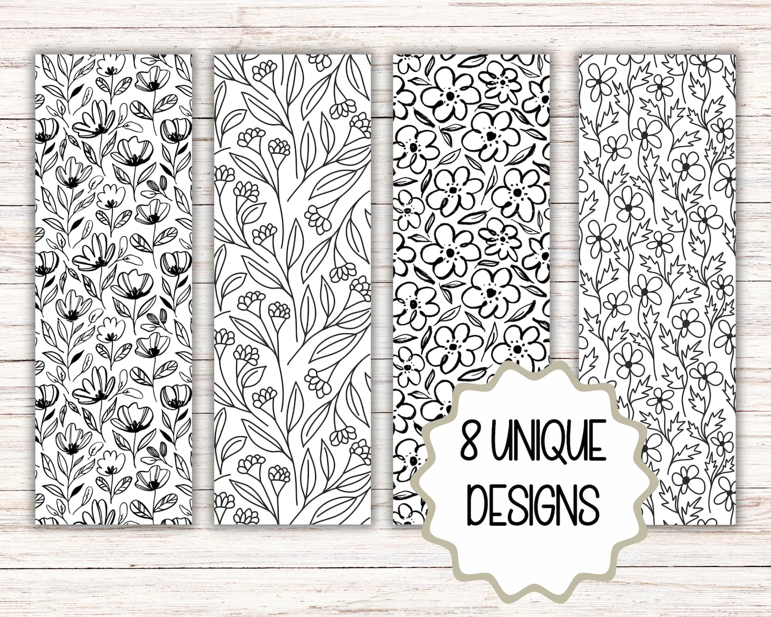 Floral Coloring Bookmarks: Spring Flower Designs (PDF) - Etsy