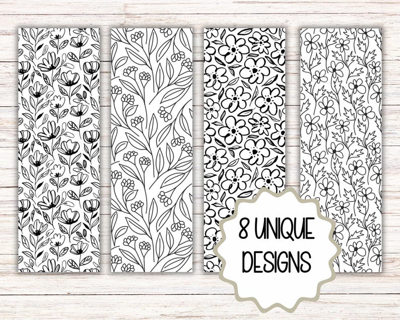 Floral Coloring Bookmarks: Spring Flower Designs (PDF) - Etsy