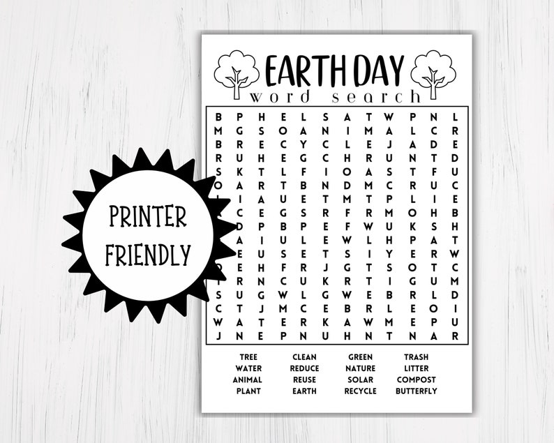 Earth Day Word Search Printable - Black and White, Printer Friendly ...