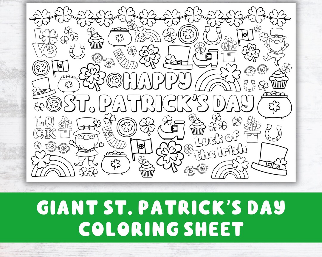 Giant St. Patrick's Day Coloring Poster: Kids Classroom Party (digital ...