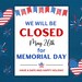 Memorial Day Closed Sign: Printable Storefront Door Sign (instant ...
