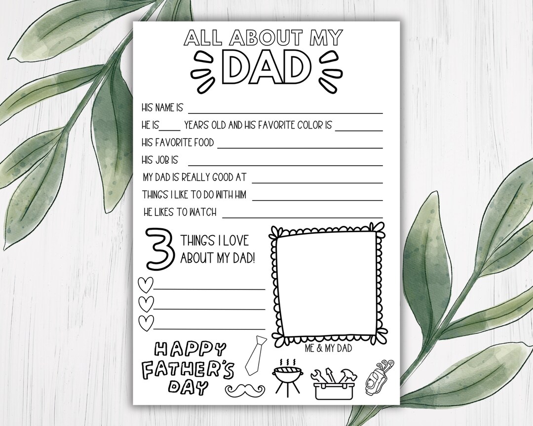 All About Father's Day Printable Questionnaire: Kids Interview Gift ...