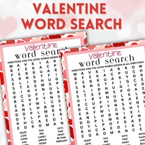 Valentine Word Search Printable, 5x7, 8x10, Fun Brain Activity, Love ...