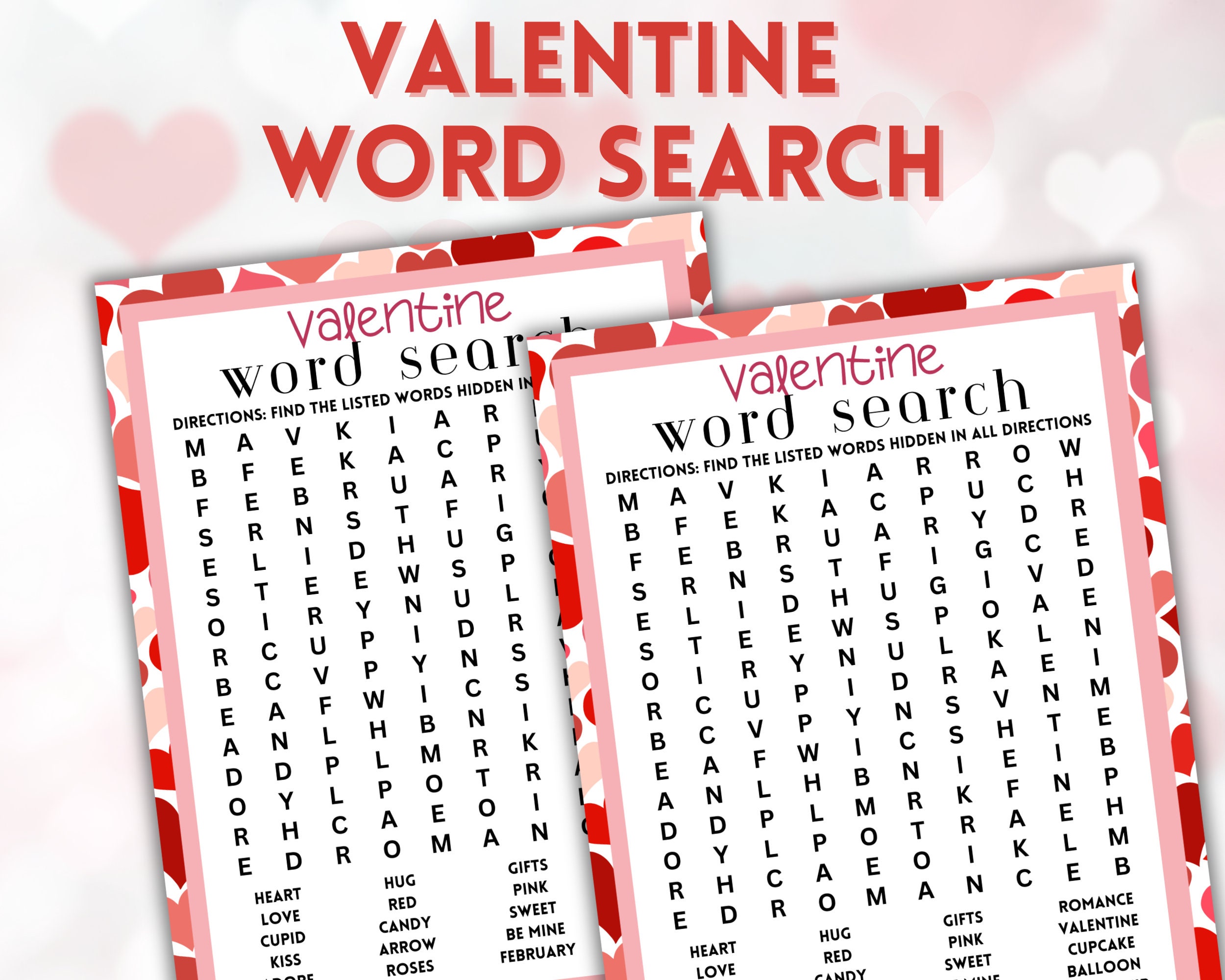 Valentine Word Search Printable, 5x7, 8x10, Fun Brain Activity, Love ...