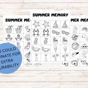 Summer Memory Game Printable, Black and White, Matching and Memory Game ...
