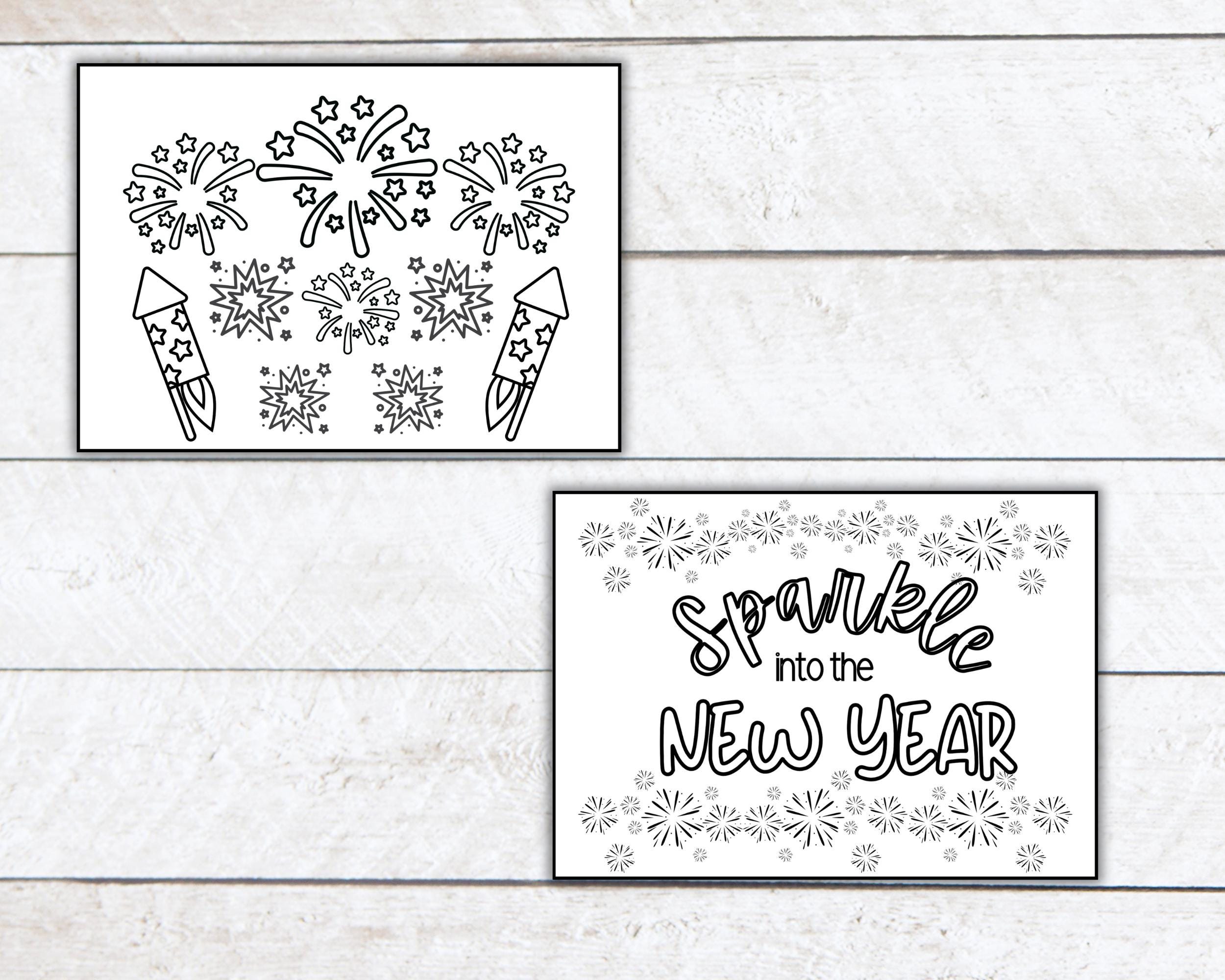 2025 New Year's Eve Printable Coloring Pages for Kids or Adults, 5x7 ...