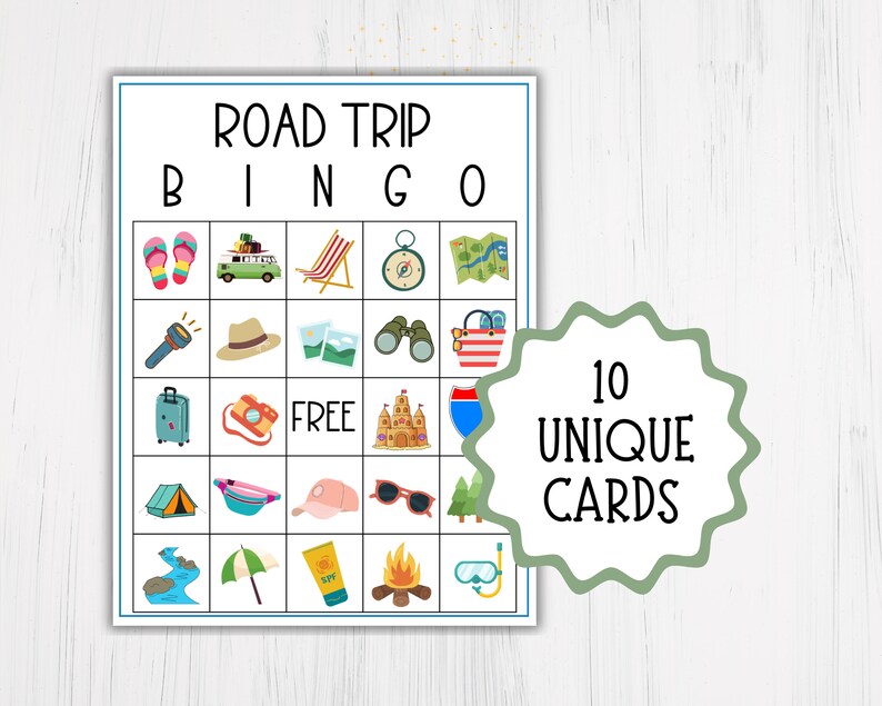 Road Trip Bingo Printable Game | 10 Unique Cards | Fun Travel Activity ...