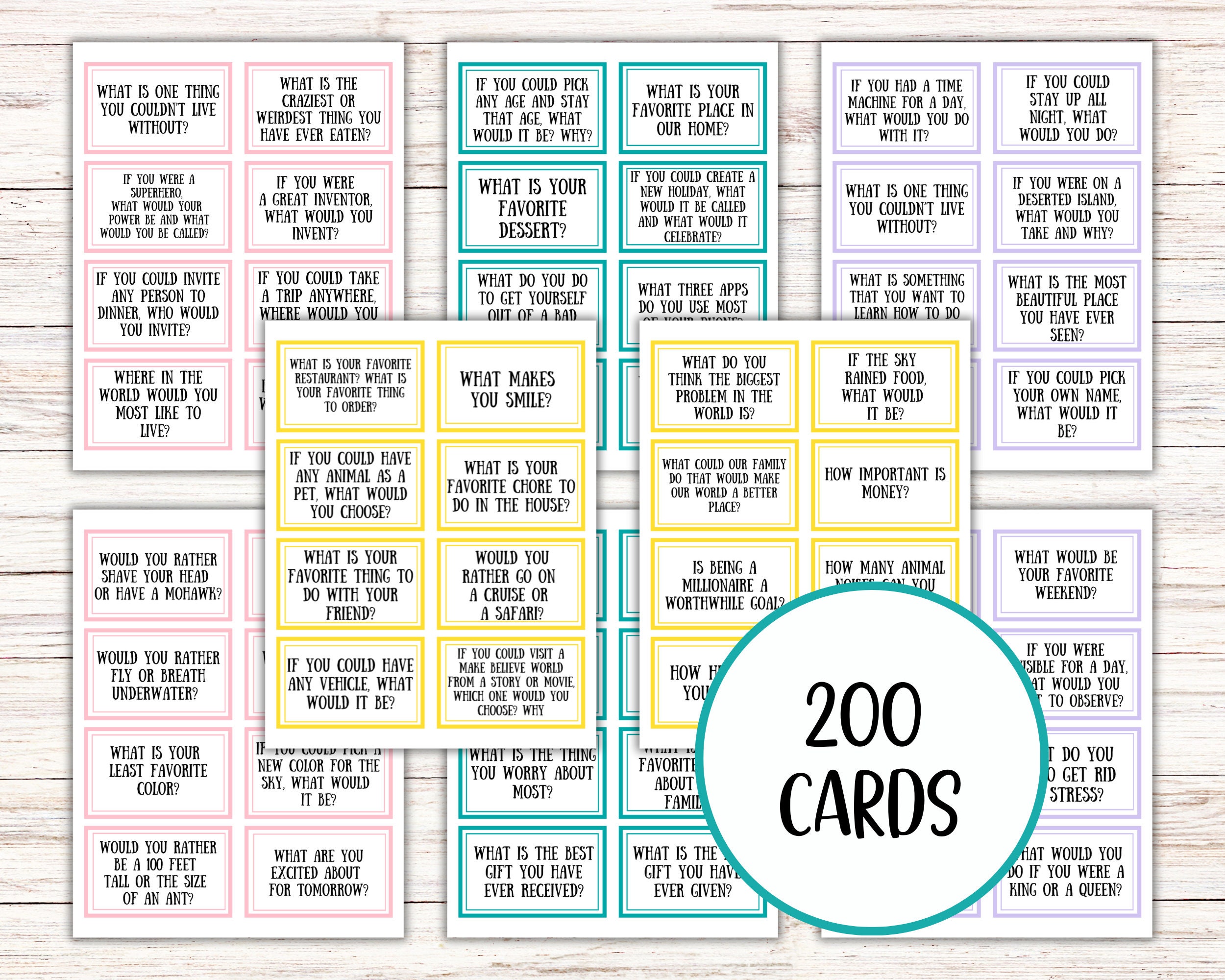Family Conversation Starter Cards: 200 Printable Questions (PDF) - Etsy