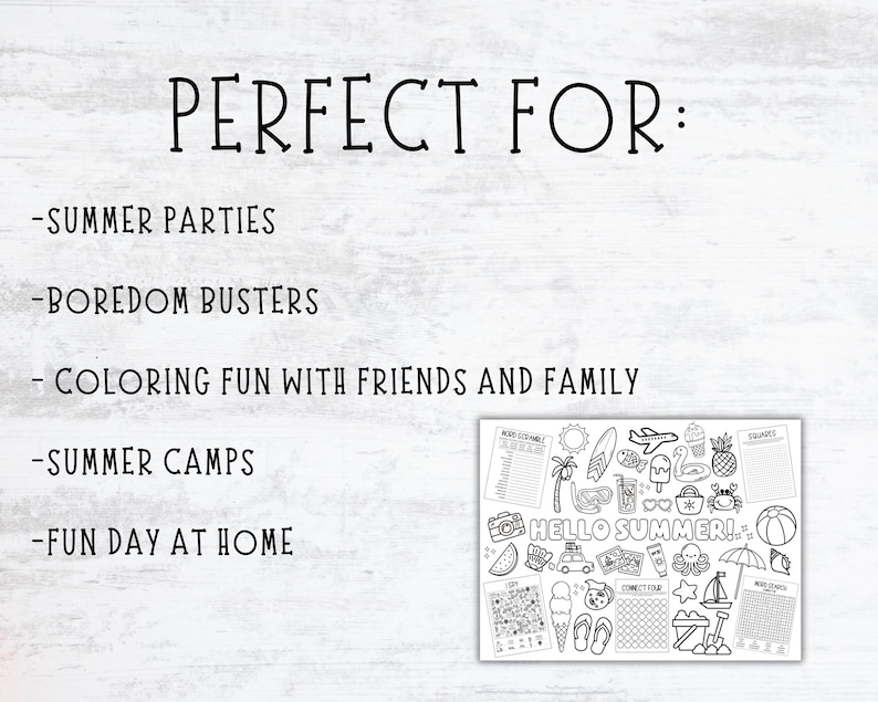 Hello Summer Activity Poster: Coloring Page Games for Kids (digital ...