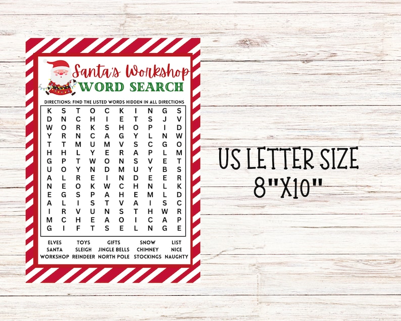 Santa Workshop Word Search Printable, Festive Fun Game Download - Etsy