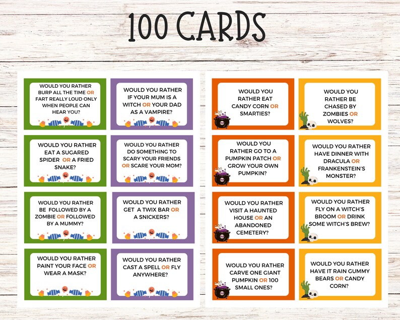 Halloween Would You Rather Cards 100 Family-friendly Halloween Game ...